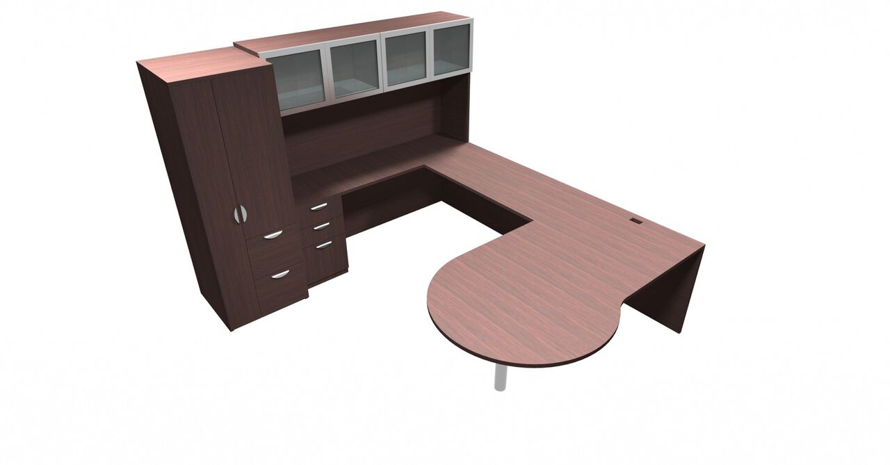 Jade Typical P-shaped (Right) Executive Desk With Glass Panel And Metal ...