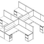 Evolve Private 4-Person Workspace in 2 Double Rows, Modular Cubicles ...
