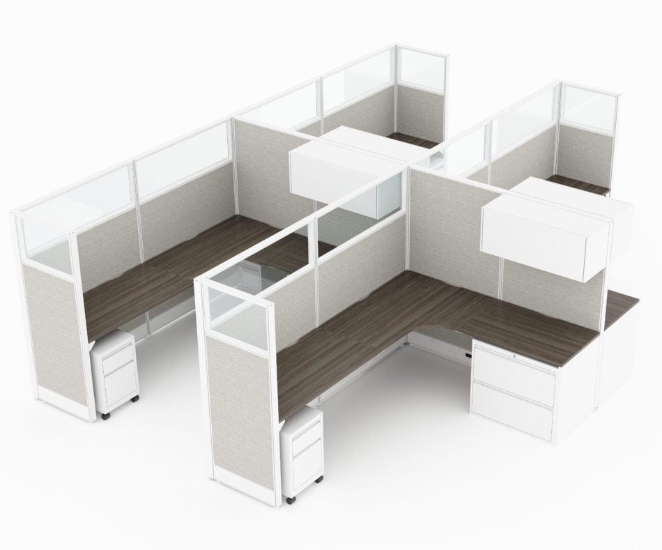 Compile 4-pack 66″ H Office Cubicle System 6×8 with Glass Panels and ...