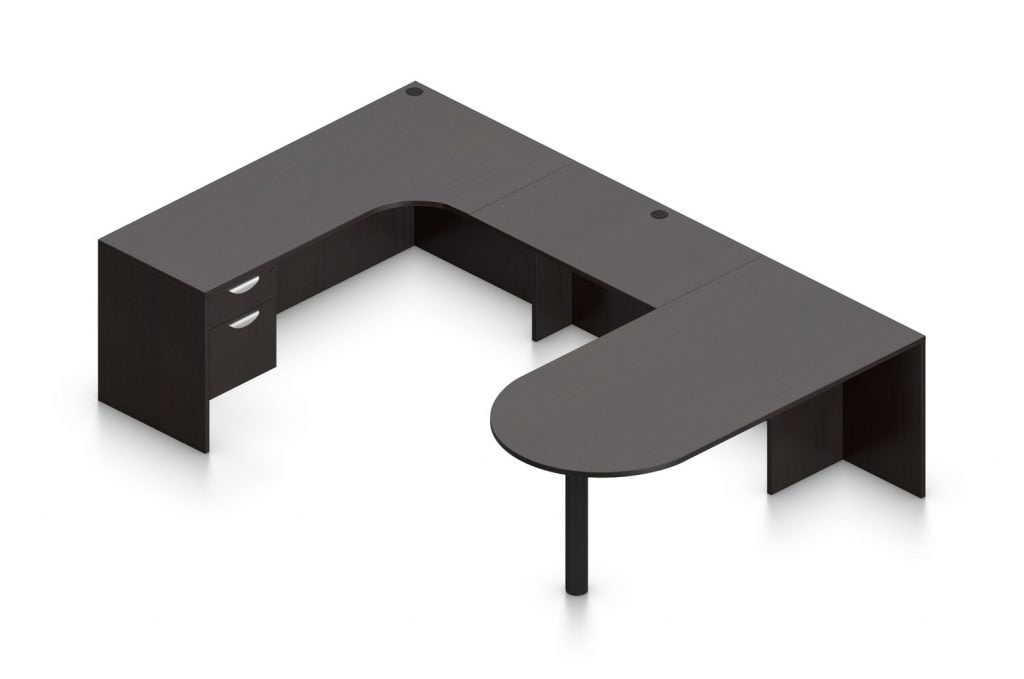 (Set) Laminate “D” Island Desk With T-Base And Left Corner Credenza ...